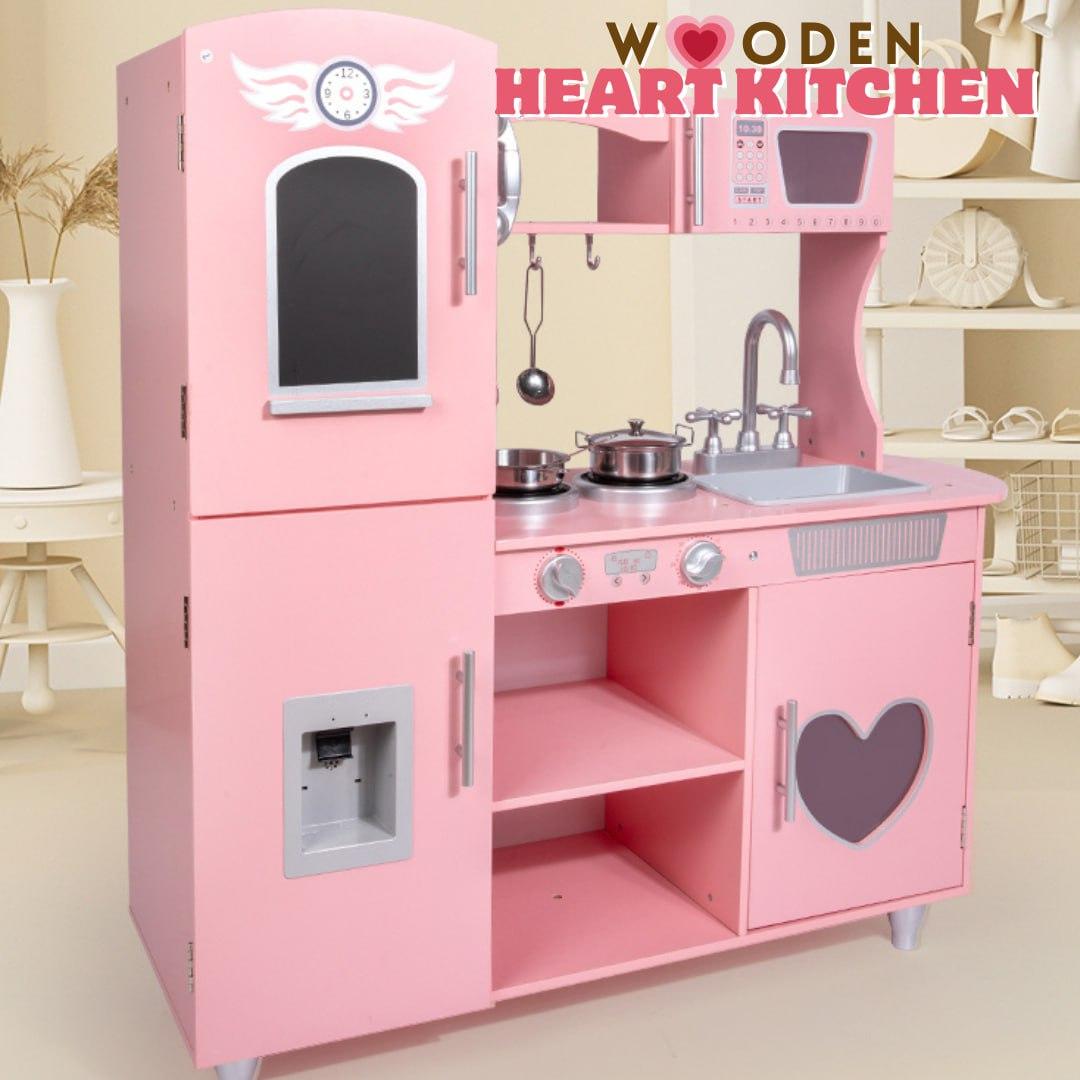 Wooden Heart Kitchen Pink with Lights and Sounds on Ica Maker for Kids ...