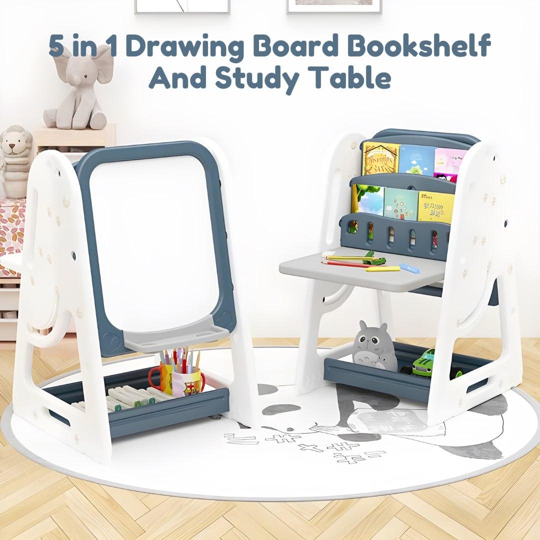 5 in 1 Drawing Board Bookshelf and Study Table for Kids by WISHLAND ...