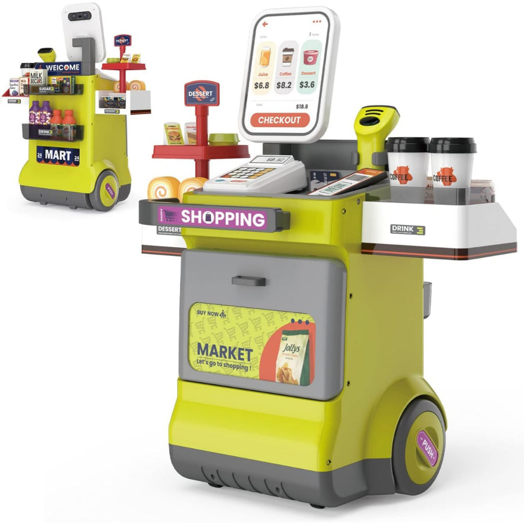 Trolley Supermarket 48 Pieces Interactive Cash Register for Kids Prete ...